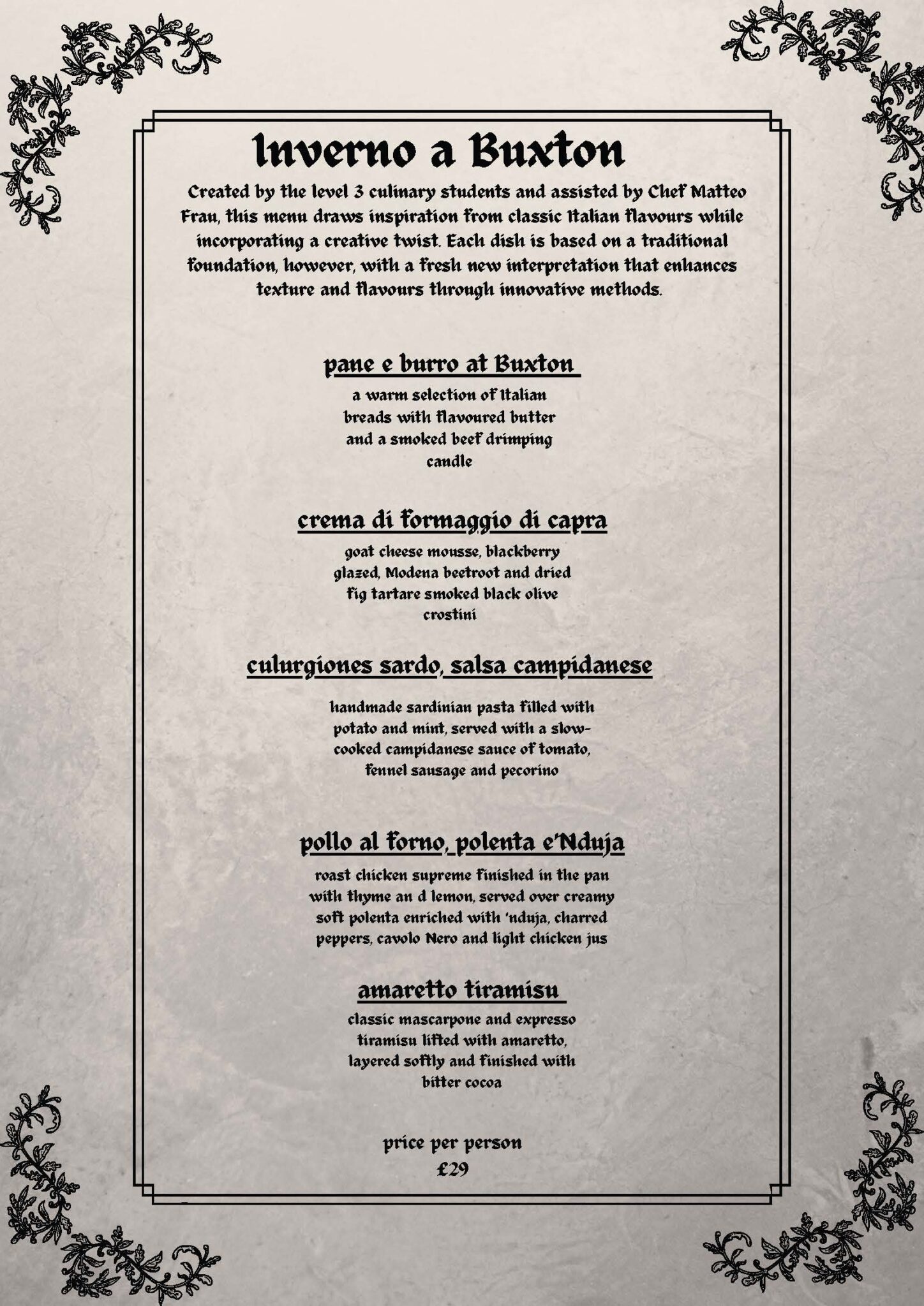 level 3 Italian menuthumb - University of Derby, Buxton Campus